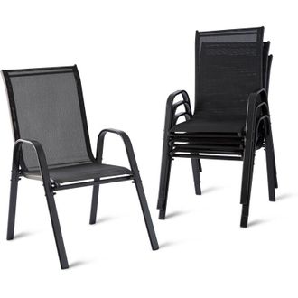 Relaxdays Relaxdays Gartenst&uuml;hle, 4er Set, Hochlehner, Armlehnen, stapelbar, bis 150 kg, Polyester, Metall, Stapelstuhl, anthrazit