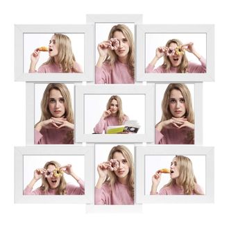 Songmics Bilderrahmen-Collage f&uuml;r 9 Fotos in 10 x 15 cm (4 x 6 Zoll), Bilderrahmen-Set, Fotorahmen, Fotocollage, Glasscheibe, Montage erforderlich, zum Aufh&auml;ng