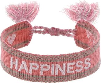 Engelsrufer Damen Armband aus Polyester und Baumwolle in rot wei&szlig; mit HAPPINESS Stickerei - Kordelverschluss - gr&ouml;&szlig;enverstellbar