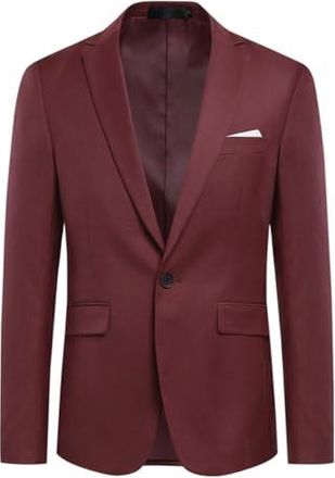 AlltheMen Blazer pour Homme avec Fente Arrière à Un Bouton Veste de Costume daffaires Couleur Unie Vin Rouge XXL