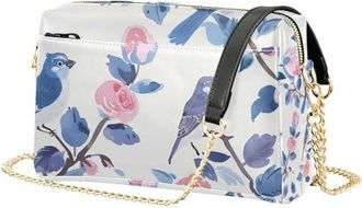 Mnsruu Sacs à bandoulière pour femme, sacs à main en cuir avec motif roses et oiseaux bleus