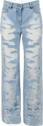 Elisabetta Franchi Femme, Jeans, Bleu, Taille: W26 Jean Palazzo avec D&eacute;tails en Organza