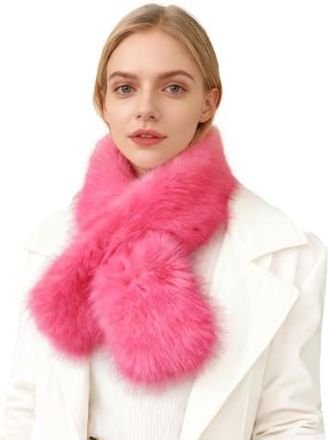 Lina & Lily &Eacute;charpe Col Femme Hiver avec Fente en Fausse Fourrure Poils Longs (Rose Vif)