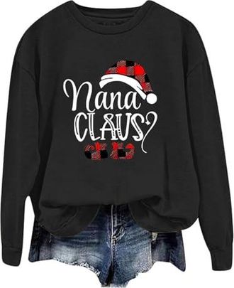 Generic 2026 Sweat &agrave; capuche &agrave; manches longues et col rond pour femme Imprim&eacute; de No&euml;l, Noir, 3XL