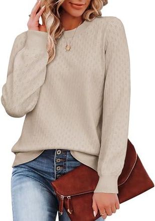 Zeagoo Femme Hiver Élégant Pull Doux et Confortable Côtelé Tricot Encolure Ras du Cou Sweater Manches Longues Chaud Top Gris Clair XXL