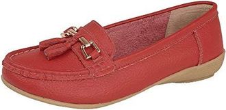 Jo & Joe Mocassins en cuir pour femme avec petit talon compens&eacute;, style d&eacute;contract&eacute;, confortable, chaussures de travail (Rouge fonc&eacute;, 6)