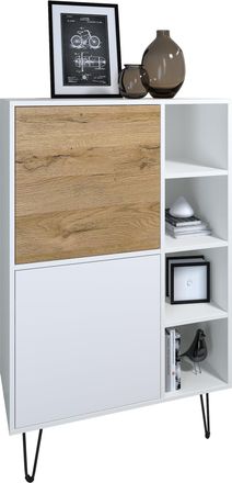 Vladon Highboard Havana V1, Schrank mit 2 Türen und 4 offene Fächer, Kommode Made in Germany, Weiß matt/Weiß matt (124 x 79 x 35 cm)