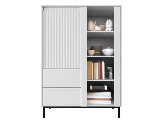 Mirjan24 Standvitrine Ozmi 2D2S, Vitrine mit 2 T&uuml;ren und 2 Schubladen, innen 7 F&auml;cher, Metallf&uuml;&szlig;e, Push to Open, geriffelte Fronten, Vitrinenschrank f&uuml;r Wohnzi