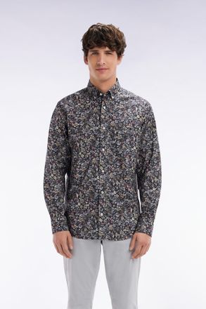 Eden Park Chemise En Popeline De Coton Pima &Agrave; Micro Imprim&eacute; Kaki Coupe Droite