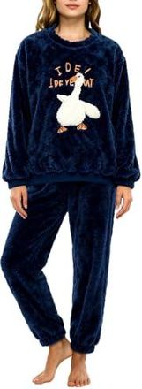 Generic Pyjama dhiver chaud pour femme - En flanelle - Princesse - Long - Pyjama thermique douillet - 2 pi&egrave;ces - Haut &agrave; manches longues et pantalon de pyjama 