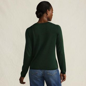 Lands End Feinstrick-Weihnachtspullover Schleife, Damen, Gr&ouml;&szlig;e:48-50 regular, Gr&uuml;n, Baumwolle/Polyester/Metall, by Lands End