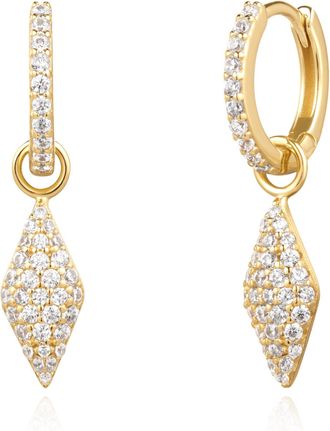 Ania Haie Damen Creolen Dusk Divas Pavé Sparkle Huggies aus 925 Sterling Silber 14k Gold vergoldet, besetzt mit 82 Zirkonia, Größe: 8,5 x 1,5mm, inkl. Geschenkv