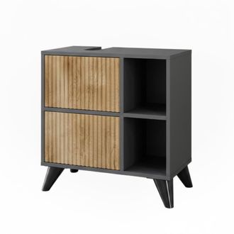 Vicco Waschbeckenunterschrank Anthrazit/Bergeiche Leano 60x62x30 cm - Unterschrank f&uuml;r das Badezimmer, Kombination aus offenen F&auml;chern und T&uuml;ren f&uuml;r Flexibl