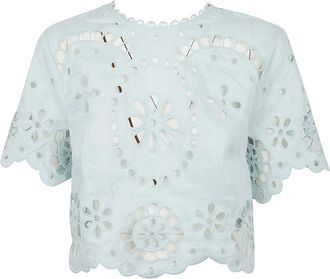 Zimmermann Femme, Blouses et Chemises, Bleu, Taille: 38 FR Awaken Embroidered Bodice