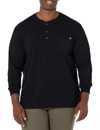 Dickies Henley Herren Langarm, schweres Gewicht, schwarz, Mittel