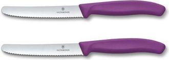 Victorinox by Swiss Army Swiss Classic, Frühstücksmesser, Brötchenmesser Set 2teilig, Scharfe Klinge, Wellenschliff, 11 cm, Rostfreier Stahl, Violett