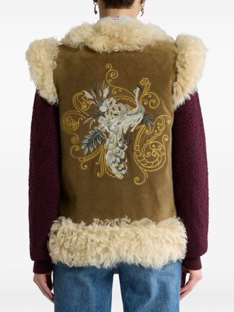 Etro Shearling with Peacock Embroidery Waistcoat - Beige