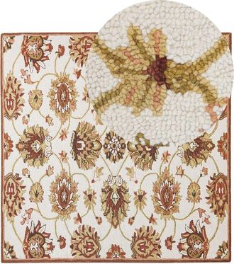 Beliani Teppich Beige / Braun Wolle 200 x 200 cm Kurzflor Orientalisches Muster Rechteckig Wohnzimmer Schlafzimmer Flur