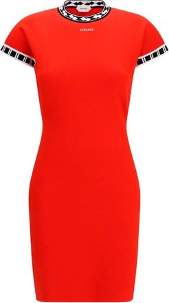 Versace Robe courte en coton maille - Femme - Robes - Rouge - Taille: 40 FR
