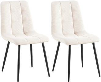 Clp 2er Set Esszimmerstuhl Tilde, K&uuml;chenst&uuml;hle gepolstert mit gestepptem Bezug, Polsterst&uuml;hle mit Metallgestell, bis 150 kg belastbar, Farbe:Creme, Materi