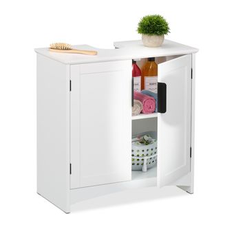 Relaxdays Waschbeckenunterschrank mit 2 T&uuml;ren, HxBxT: 60 x 60 x 30 cm, aus MDF, Badunterschrank f&uuml;r Waschbecken, wei&szlig;