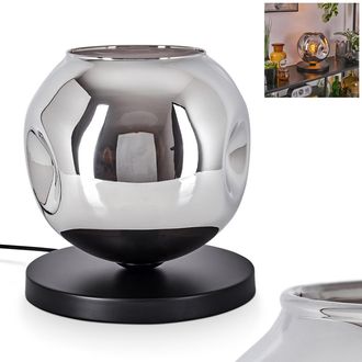HOFSTEIN Tischleuchte Ripoll, Tischlampe aus Metall/Glas in Schwarz/Chromfarben, Leuchte im modernen Retro/Vintage-Design mit Schirm aus Glas (&Oslash; 25 cm) u. An/-