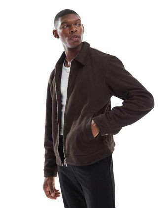 Asos Harrington-Jacke in Braun aus Wildlederimitat