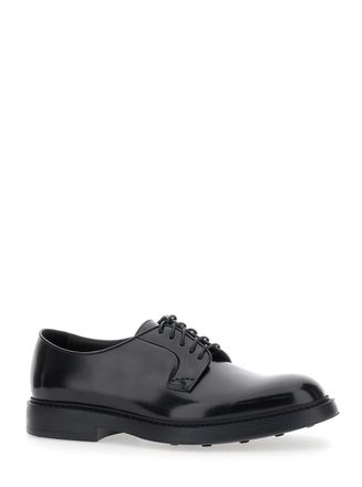 Doucal's Mens Derby Shoes Fondo Bruges Horse Black Calf Leather Lace-Up Flat