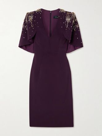 Jenny Packham Robe Midi Effet Cape En Cady Stretch &Agrave; Ornements - Violet