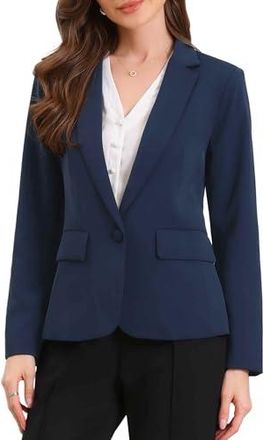 Allegra K Blazers Femmes Manches Longues Chic et &Eacute;l&eacute;gant Fermeture &agrave; 1 Bouton Vestes de Costume de Bureau avec &Eacute;paulettes Bleu Profond S