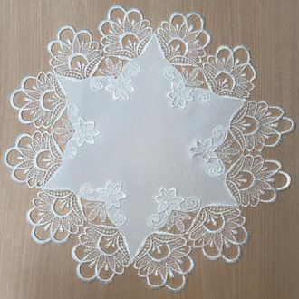 Matches 21 Tischdeckchen INES &Oslash; 40 cm edle Spitzenbord&uuml;re Mitteldecke wollwei&szlig; Vintage Tischdeko Polyester