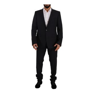Dolce & Gabbana Blau Gold Wolle Einreihiger Anzug - - Suits - Herren - Blau - 3XL