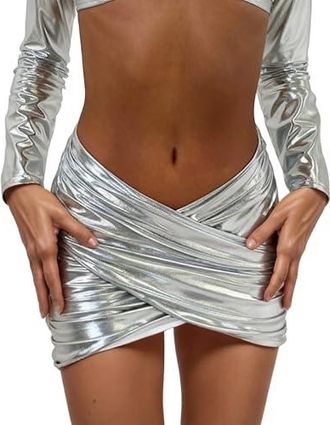 Generic Mini Jupe Femme Similicuir Brillant Asym&eacute;trique, Jupe Courte Femme Moulante et Sexy pour Soir&eacute;e Club, Jupe Crayon Taille Haute Femme Chic et Tendance 