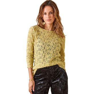Daxon by - Tee-shirt dentelle manches longues