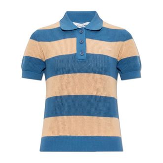 Lacoste Femme, Pulls, Bleu, Taille: 38 FR Pull &agrave; Col Polo en Maille Ajour&eacute;e Ray&eacute;