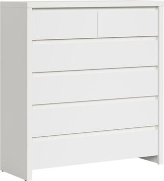 PEGANE Commode chiffonier &agrave; 6 tiroirs, coloris Blanc/Blanc Mat - Longueur 104,5 x Profondeur 40,5 x Hauteur 112 cm