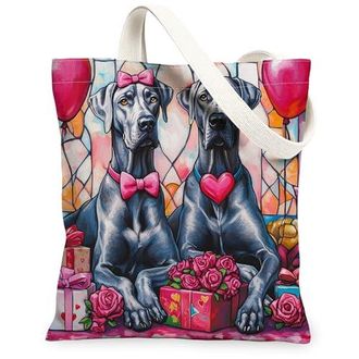 Generic Sac fourre-tout en toile r&eacute;utilisable pour la Saint-Valentin - Motif dogue allemand - 33 x 38 cm - Pour femme et couple