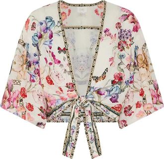 Camilla Tie Front Puff Sleeve Top - Monserrate Magic - - Blouses & Shirts - Damen - Mehrfarbig - XS/S