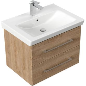 Magnolia Home Badm&ouml;bel City 65cm mit VundB Subway 2.0 Waschbecken SoftClose eiche hell