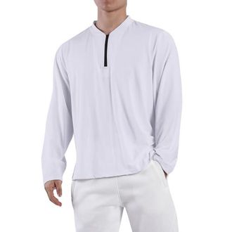 Generic T-shirt pour homme Nouveau t-shirt &agrave; manches longues pour homme avec col et demi-fermeture &eacute;clair, haut ample et respirant, chemise de base de sport d