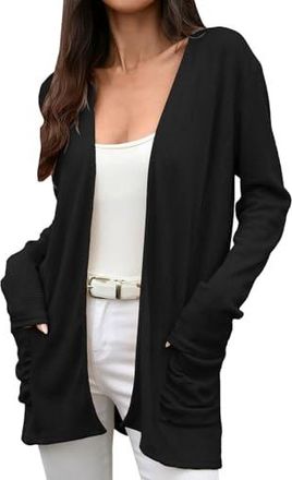 Generico Cardigan léger en tricot ouvert sur le devant, manches longues, décontracté et fin, manteau long dautomne et dhiver, cardigan à capuche pour femme, No