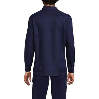 Lands End Leinenhemd mit Roll&auml;rmeln, Herren, Gr&ouml;&szlig;e:52-54 regular, Blau, Leinen, by Lands End