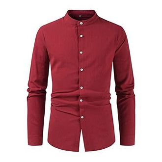 Generic Chemise en coton pour homme, coupe d&eacute;contract&eacute;e, chemise boutonn&eacute;e, couleur unie, col rond, manches longues, l&eacute;g&egrave;re, respirante, s&eacute;chage rapide, cardi