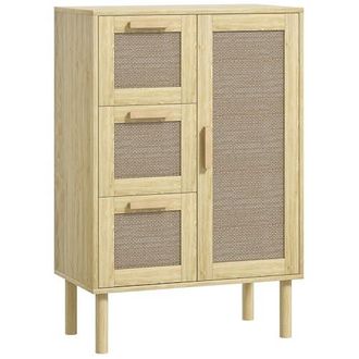 HOMCOM Meuble Salle de Bain Rangement boh&egrave;me avec tiroir et Placard, &eacute;tag&egrave;res Ajustables, Porte &agrave; rotin, Armoire pour Salle de Bain, Salon ou Cuisine 55x30x8