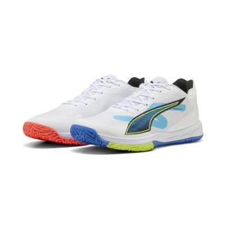 Puma Unisex Accelerate Turbo 4 Game ON Hallenschuh, Wei&szlig;-leuchtendes Rot-Ultra Blau, 39 EU, Puma Wei&szlig;, leuchtendes Rot, Ultrablau, 39 EU