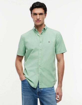 Tommy Hilfiger Kurz&auml;rmliges Regular-Fit-Hemd aus Popeline in verwaschenem Hellgr&uuml;n
