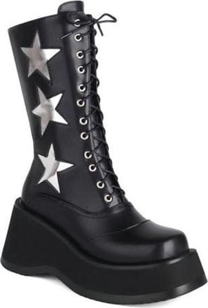Generic Bottes de combat mi-mollet avec &eacute;toiles et fermeture &eacute;clair lat&eacute;rale pour femme, Noir, 39.5 EU