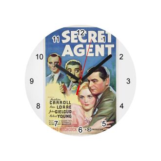 Fabulous Wanduhr aus Glas - Secret Agent Old Poster Englisch Film Retro Poster Kino Vintage - Durchmesser 20 cm - Wei&szlig;