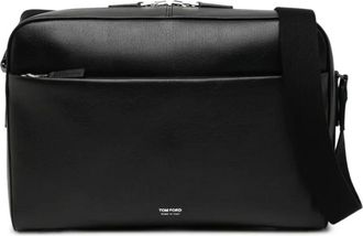 Tom Ford Homme, Sacs, Noir, Taille: ONE Size Sac bandouli&egrave;re minimaliste en cuir grain&eacute;