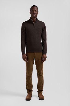 Eden Park Pull Col Camionneur Zipp&eacute; En Laine Et Coton Brun Coupe Regular